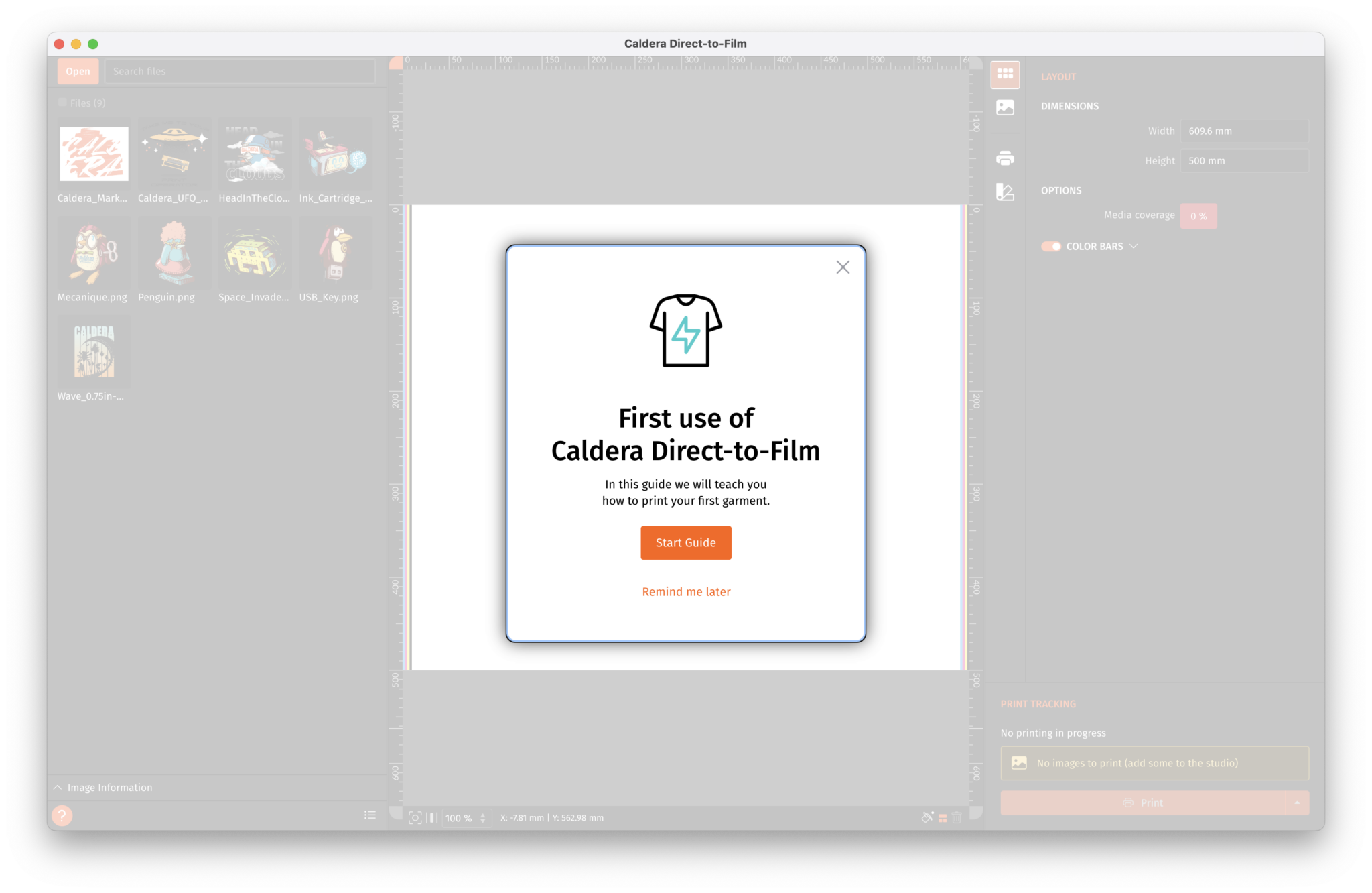Discover Caldera Direct-to-Film User Interface